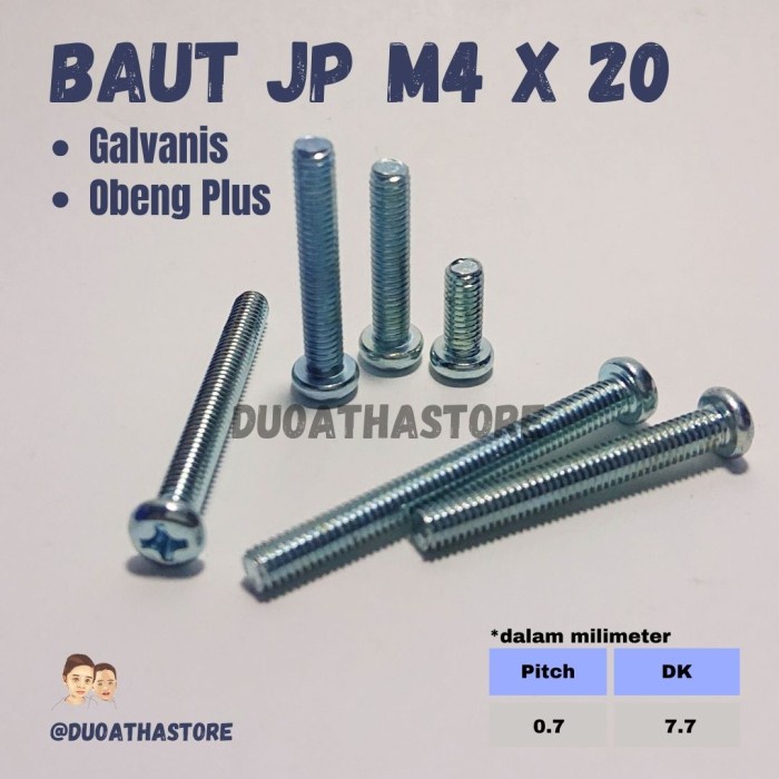 Jual M4x20 Baut JP Galvanis Baut JP M4 x 20 Pan Head Obeng Plus | Shopee Indonesia