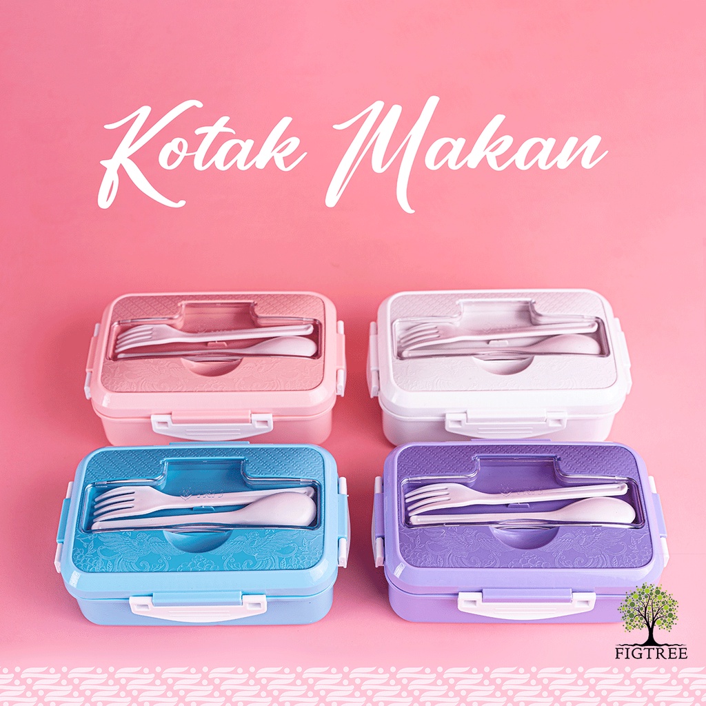 Jual Kotak Makan Kotak Bekal Box 3 Sekat Tempat Makan Lengkap Sendok dan Garpu Lunch Box ...