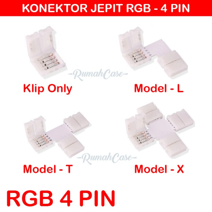 Jual Klip konektor Jepit PCB L T X LED Strip RGB 4 Pin 5050 3528 ...