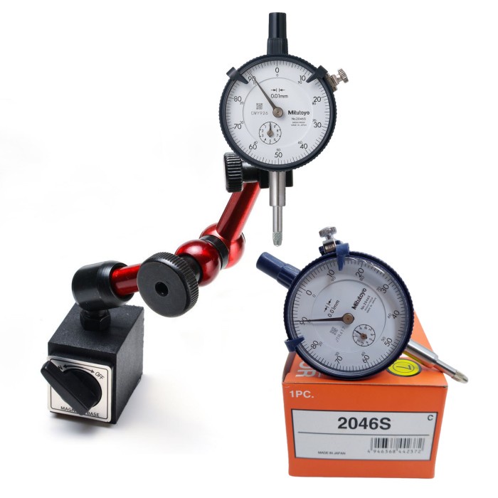 Jual Paket Dial Indicator Mitutoyo 2046S + Magnetic Base Flexible Mini ...