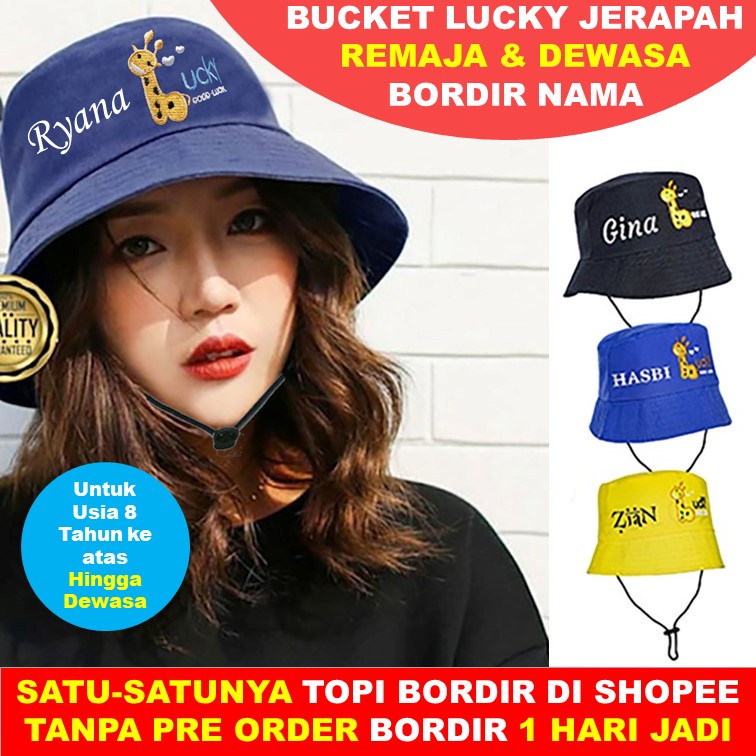 Jual TOPI DEWASA BUCKET NAMA JERAPAH TOPI BUCKET GOOD LUCKY TALI BUCKET ...