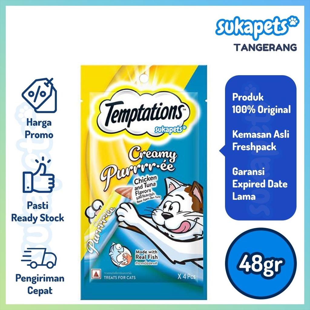 Jual Temptations Creamy Puree Chicken Tuna Snack Camilan Kucing 48gr ...