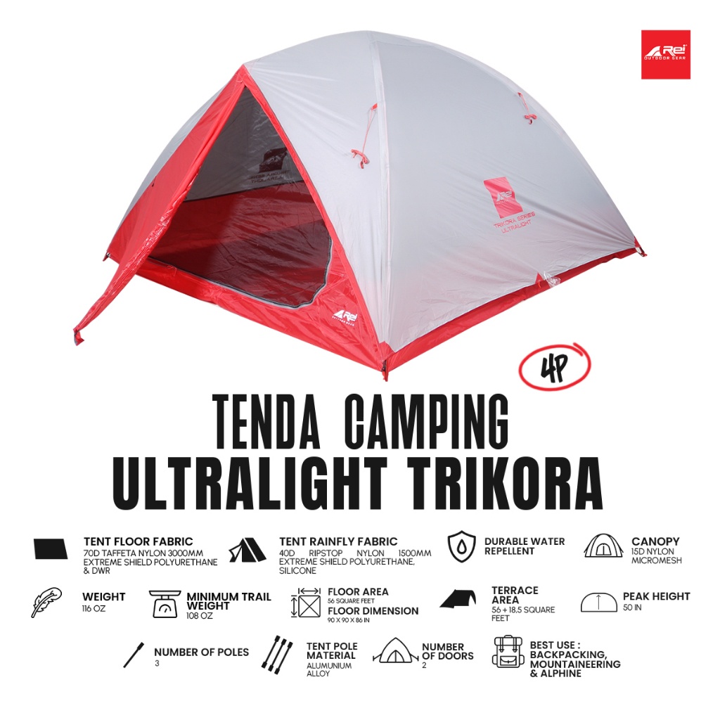 Jual Tenda Camping Ultralight Trikora Kapasitas 4 Orang Arei ...
