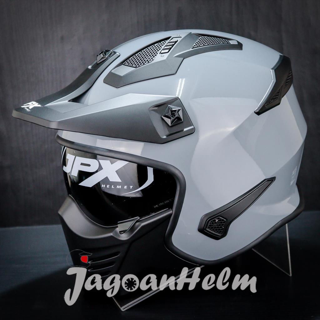 Jual JPX HELM MX726R SOLID | GORILLA GREY GLOSSY | MX726 R CROSSOVER ...