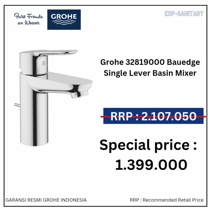 Jual Grohe 32819000 BauEdge Single-lever basin mixer 1/2" S-Size ...