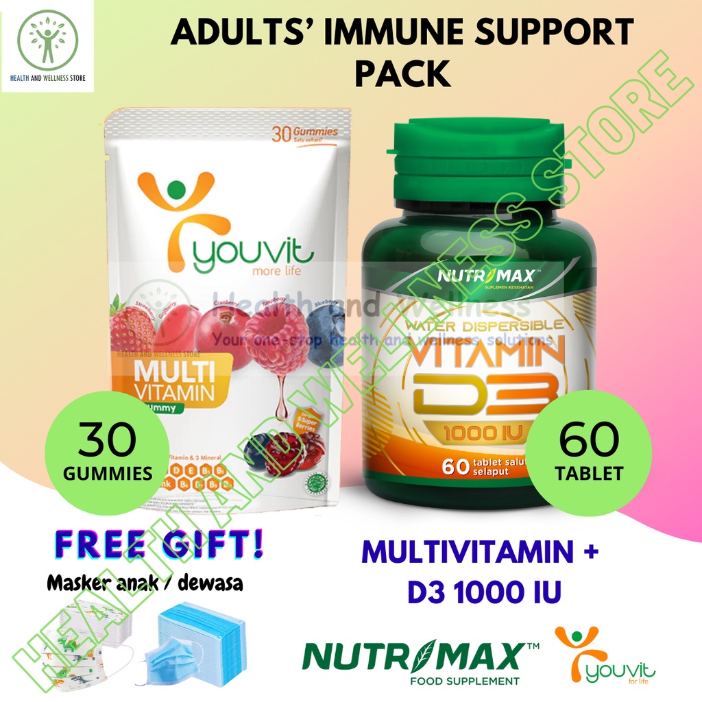 Jual PAKET IMUN DEWASA YOUVIT MULTIVITAMIN DEWASA 30 GUMMIES DAN NUTRIMAX D3 1000 IU 60 TABLET ...