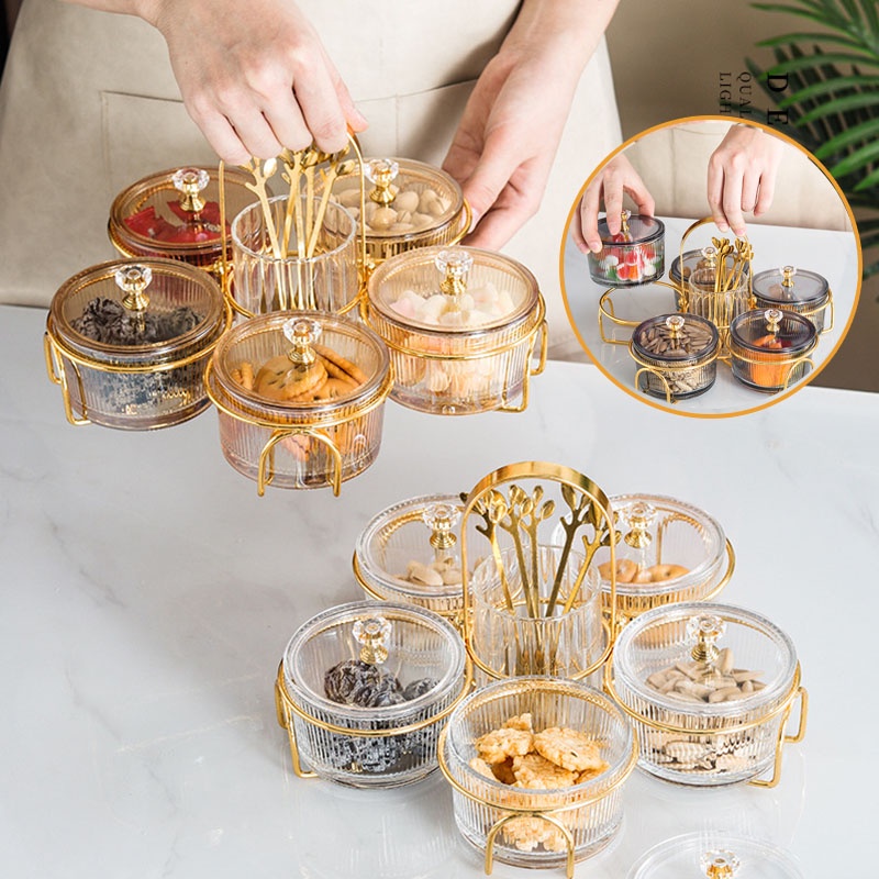 Jual 5 in 1 Snack Toples Bulat Kaca with Fork Tempat Snack Set Piring ...