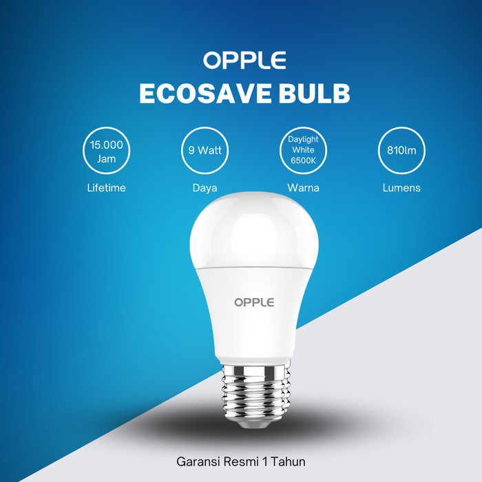 Jual OPPLE Lampu LED Bulb Bohlam EcoSave 9W 6500K Putih Garansi 10 ...
