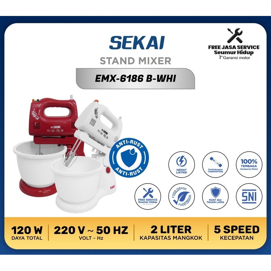 Jual Stand Mixer Kapasitas 2 Liter SEKAI Ehome EMX 6186 B (K) | Shopee Indonesia