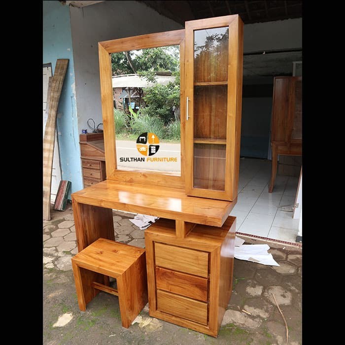 Jual Meja Rias Minimalis 3 Laci 1 Pintu - Tolet Kayu Jati - Kursi Rias - Tanpa Kunci | Mebel ...