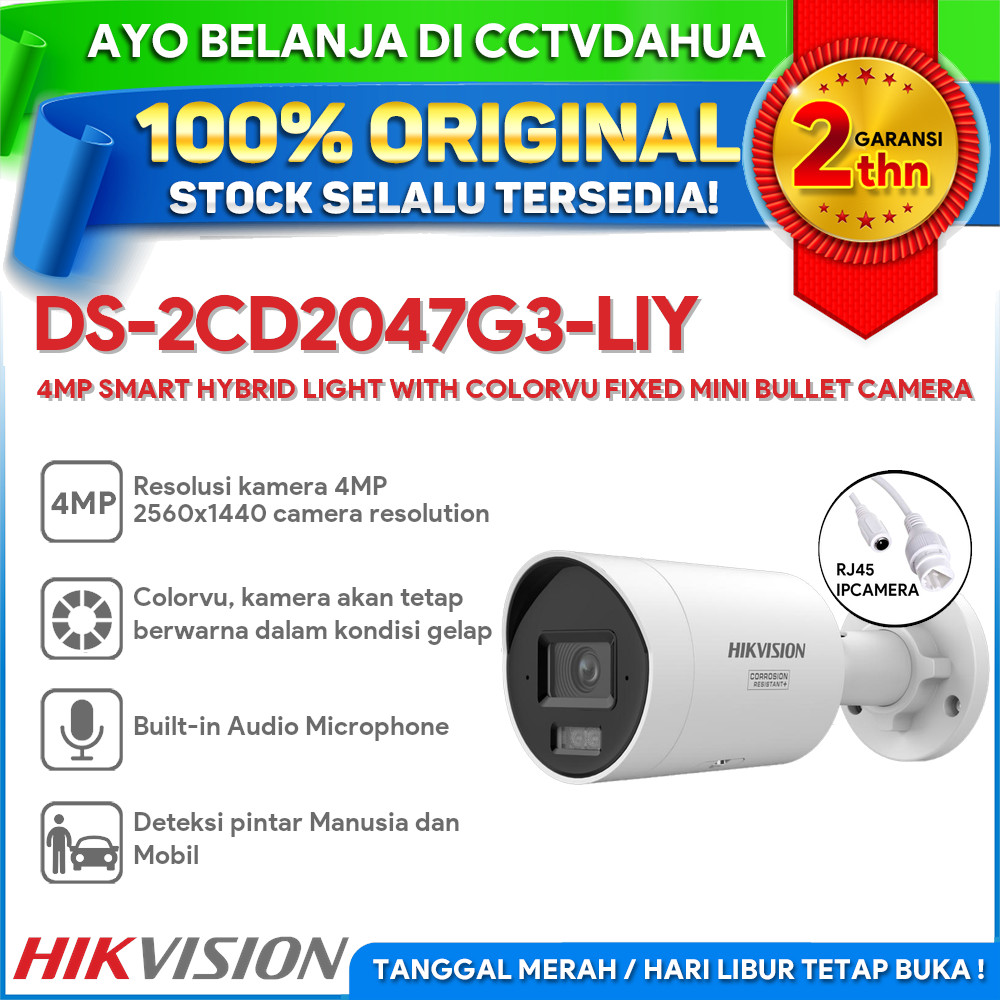Jual HIKVISION DS-2CD2047G3-LIY 4MP SMART HYBRID LIGHT WITH COLORVU FIXED MINI BULLET CAMERA ...
