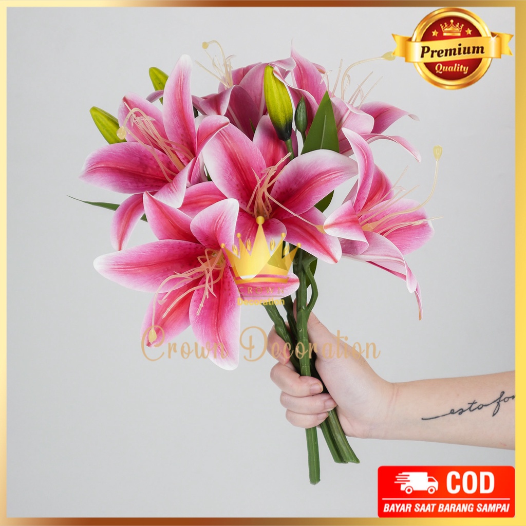 Jual Bunga Lily Latex Cabang 3 Bunga lili Palsu Bahan Lateks Artificial ...