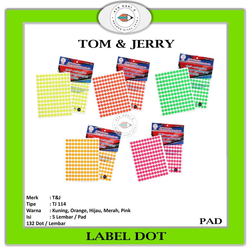 Jual TOM AND JERRY - Color Dot Labels 114 Hijau, Biru, Merah, Orange ...