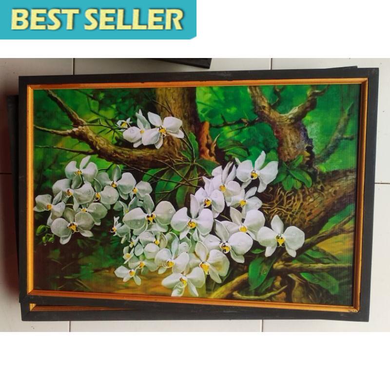 Jual lukisan cetak bunga anggrek cendrawasih plus Bingkai ukuran 65×45 ...