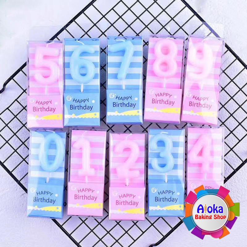 Jual Lilin Angka Pastel / Birthday Number Candle Biru Merah Muda ...