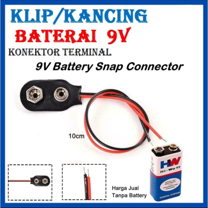 Jual Soket Klip Kancing Baterai Kotak 9V Konektor Terminal Kabel Socket ...