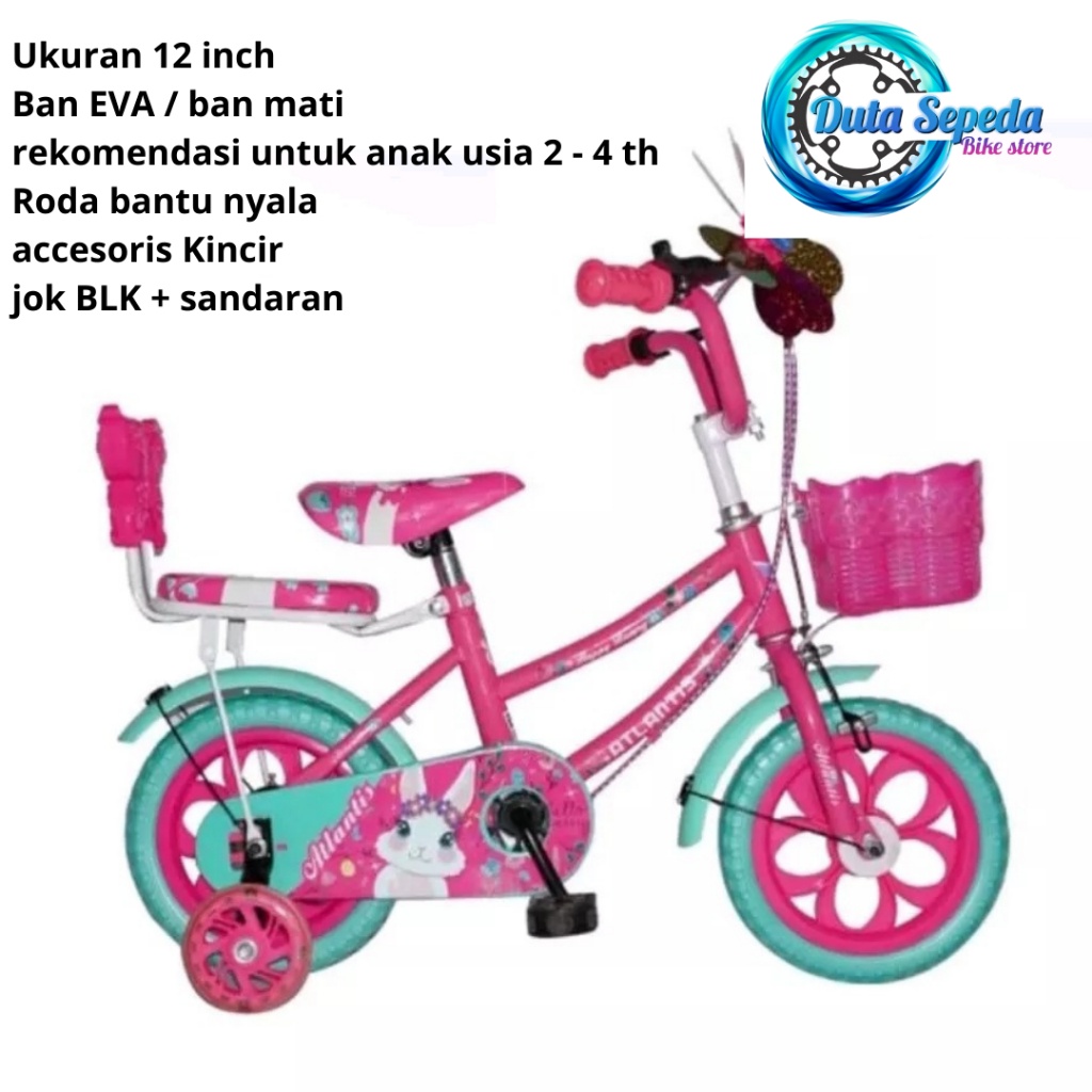 Jual sepeda anak perempuan ukuran 12 inch usia 2 3 4 tahun ban mati ...