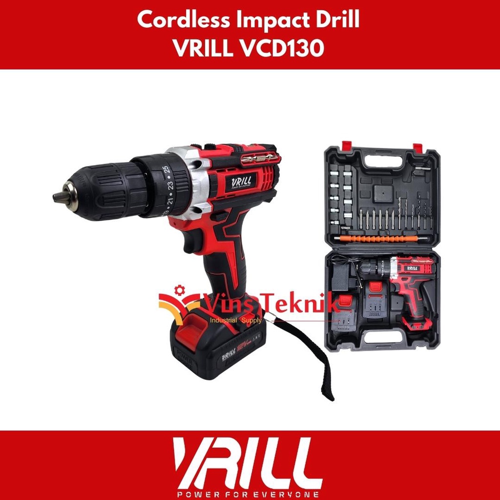 Jual Mesin bor tembok baterai cordless impact drill VRILL VCD130 VCD ...