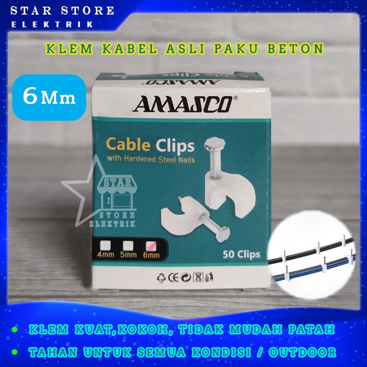 Jual AMASCO KLEM KABEL 6MM 6 MM CABLE CLIPS ISI 50CLIPS PERBUNGKUS ...