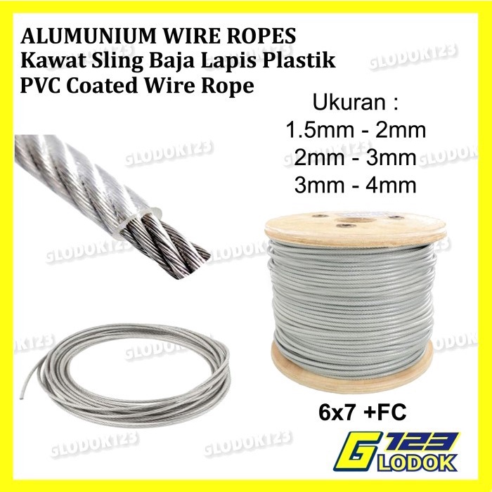 Jual Wire Rope Kabel Kawat Tali Seling Sling Baja Lapis Plastik PVC 6x7 FC | Shopee Indonesia
