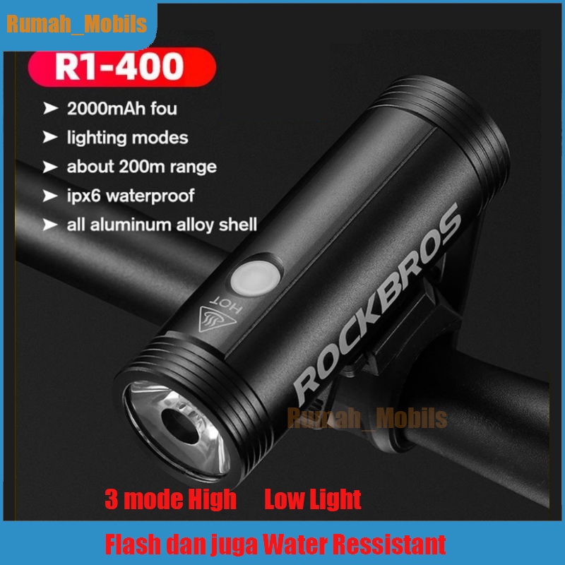 Jual Lampu Sepeda USB Rechargeable 2000mAh 400 Lumens - Rockbros R1-400 | Shopee Indonesia