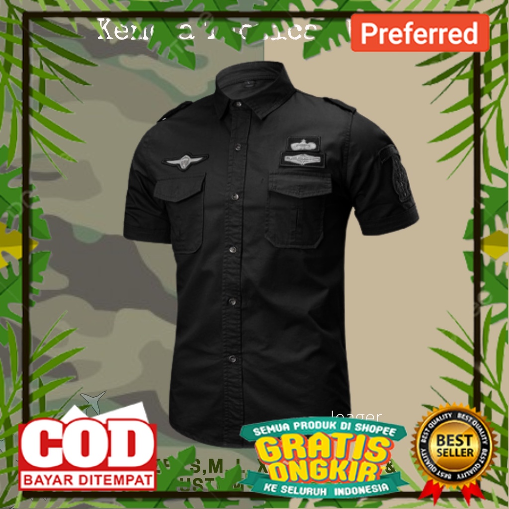Jual Kemeja Tactical Lengan Pendek Pria Hitam PDL Outdoor Lapangan Kemeja Pilot Polisi// BAJU ...