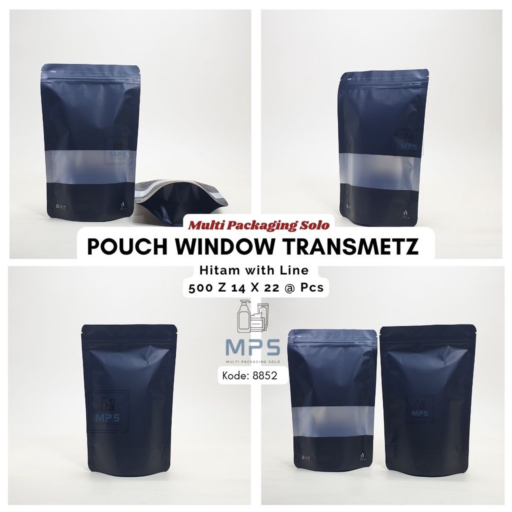 Jual Pouch Window Transmetz Hitam Line 500 @ Pcs / Standing Pouch ...