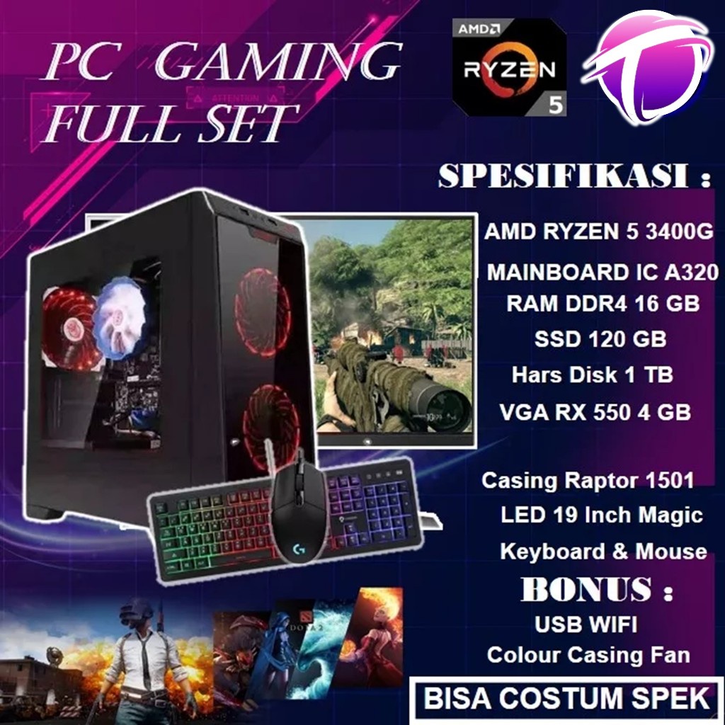 Jual Pc Gaming Komputer Rakitan Cpu Full Set Murah RYZEN 5 Fullset VGA RX 550 4 GB Spek Dewa ...