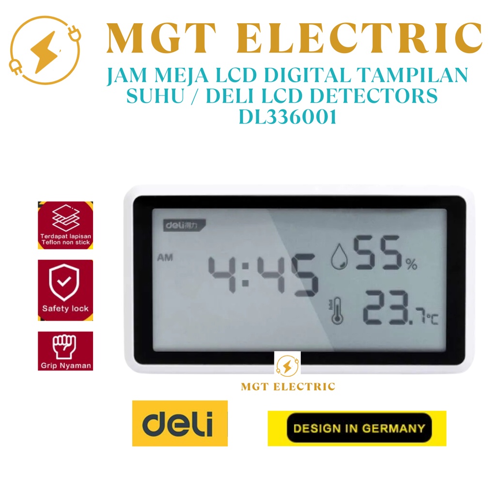 Jual Jam Meja LCD Digital Tampilan Suhu / Deli LCD Detectors DL336001 ...