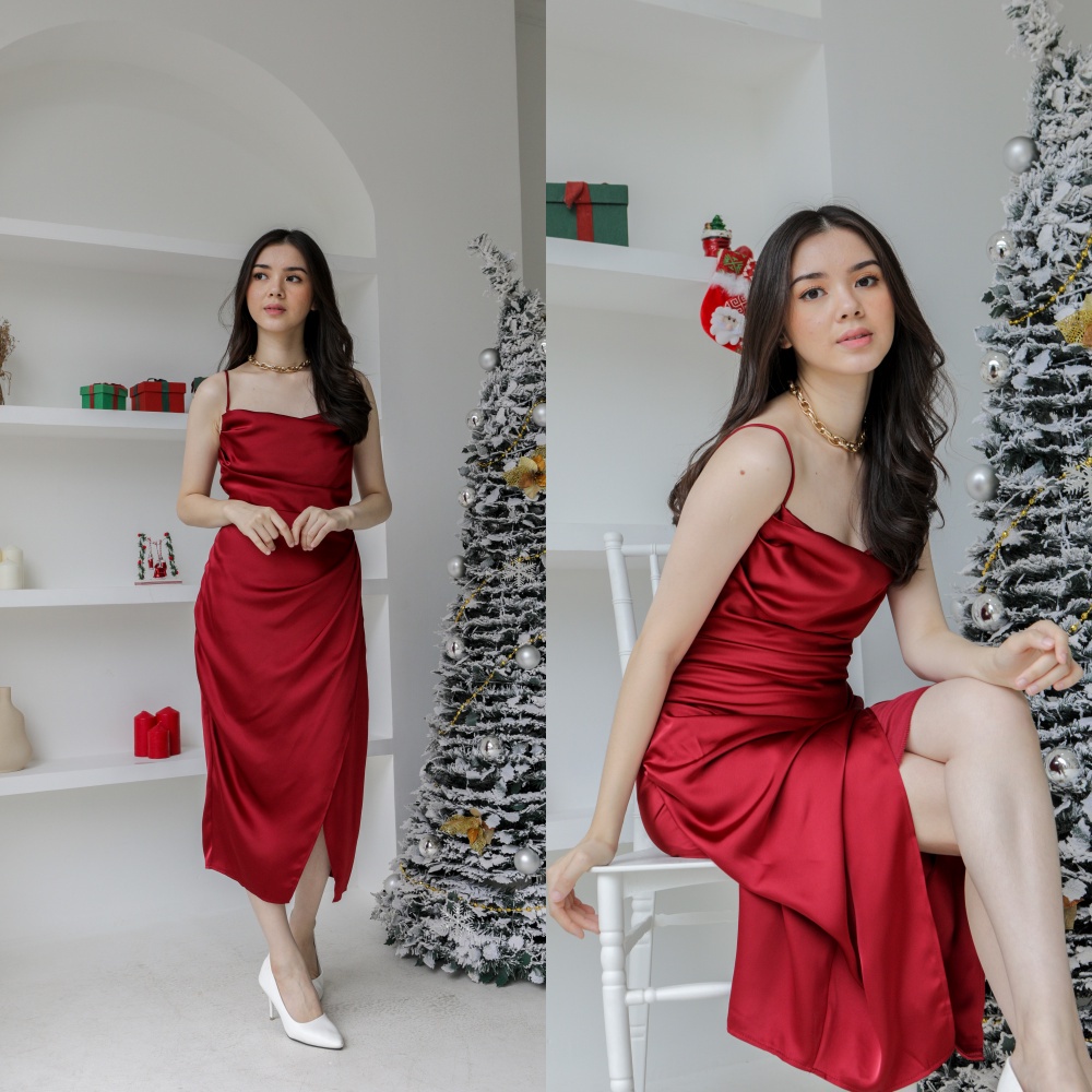 Jual Midi Dress Natal Satin Ethereal - Caroline Dress Satin DRS B010 By ...