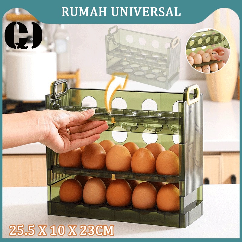 Jual HQ Rak Penyimpanan Telur 3 Tingkat Susun 30 Lubang Sekat Tempat ...