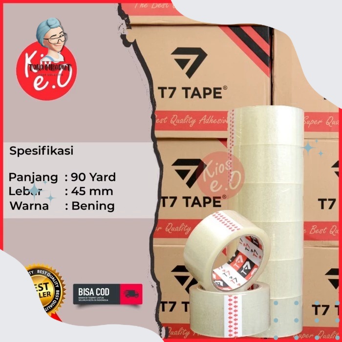 Jual [KT BKS] [DUS] Lakban T7 Tape Bening 45x90 yard || Lakban T7 Tape ...