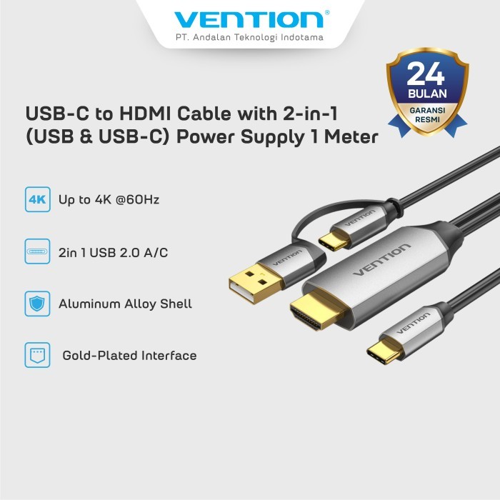 Jual Vention Kabel USB Type C to HDMI 4K@60hz With Power Supply 2in1 USB A/C MHL - CGX | Shopee ...