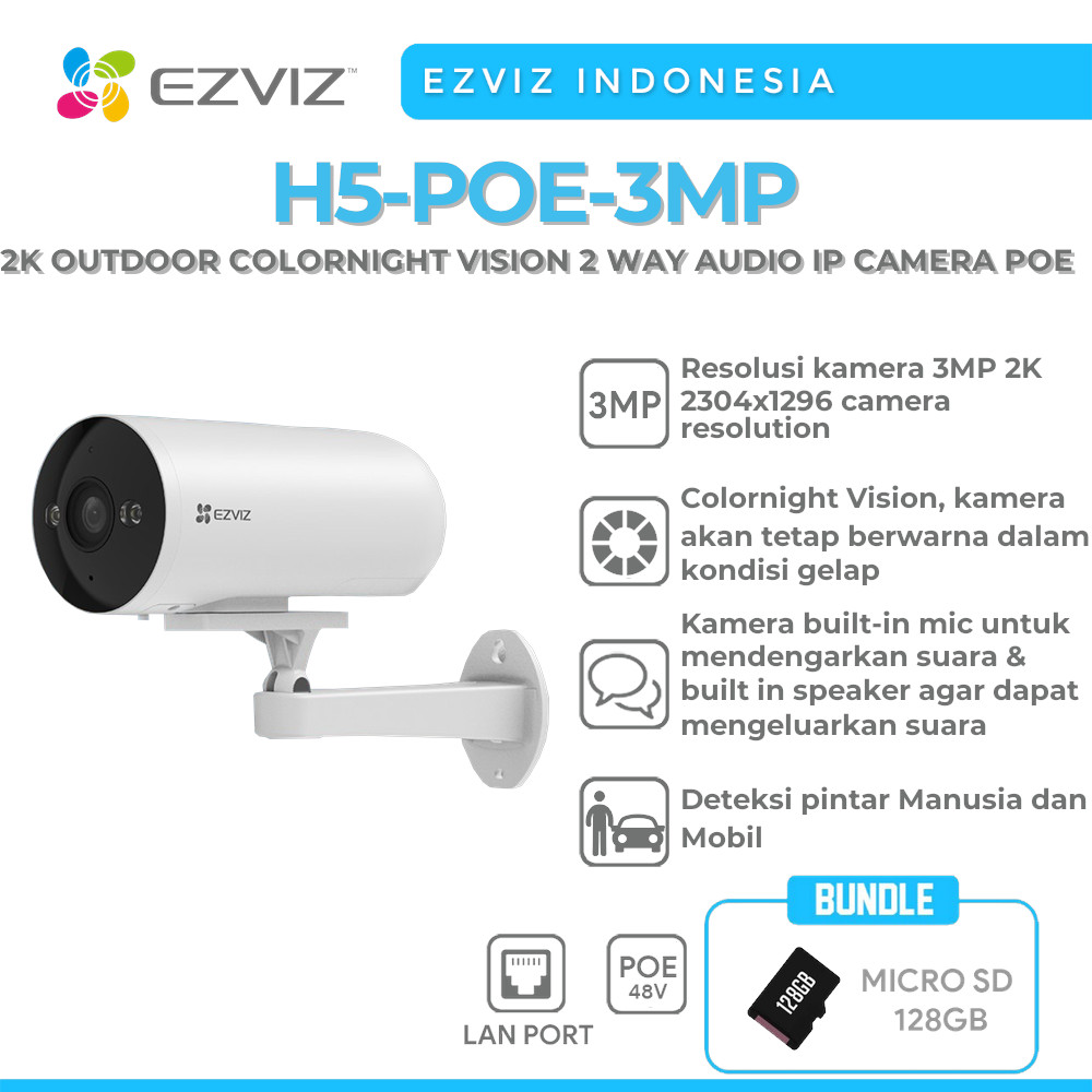 Jual EZVIZ H5-POE-3MP 2K OUTDOOR COLORNIGHT VISION 2 WAY AUDIO IP CAMERA POE FREE MICRO SD 128GB ...