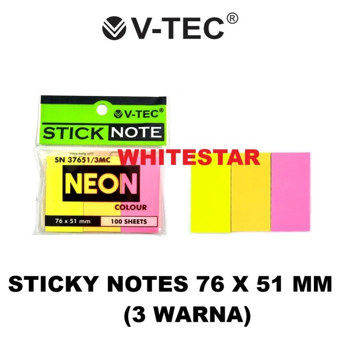 Jual pembatas stick / sticky note notes v-tec 3 warna 76x51 mm | Shopee ...
