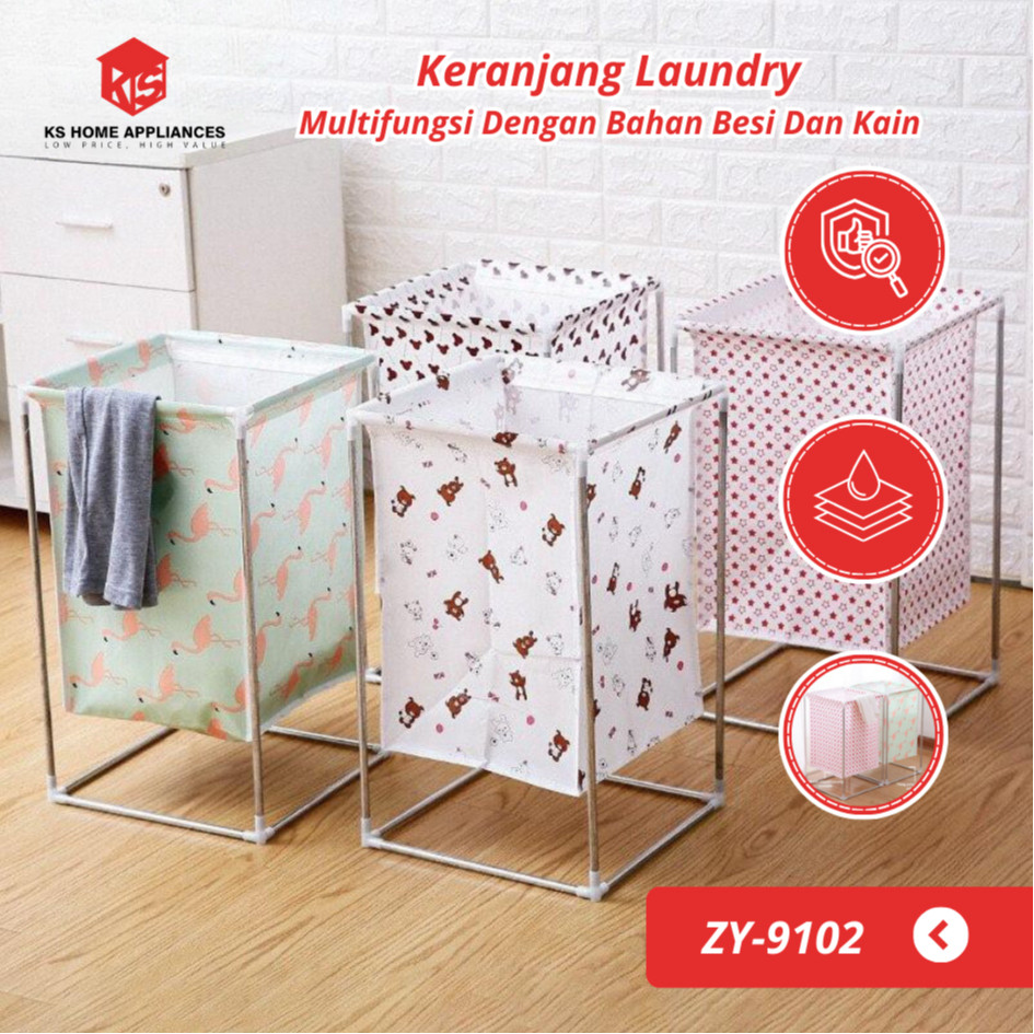 Jual KS Keranjang Laundry Baju Kotor Storage Basket Bahan Besi Dan Kain ...