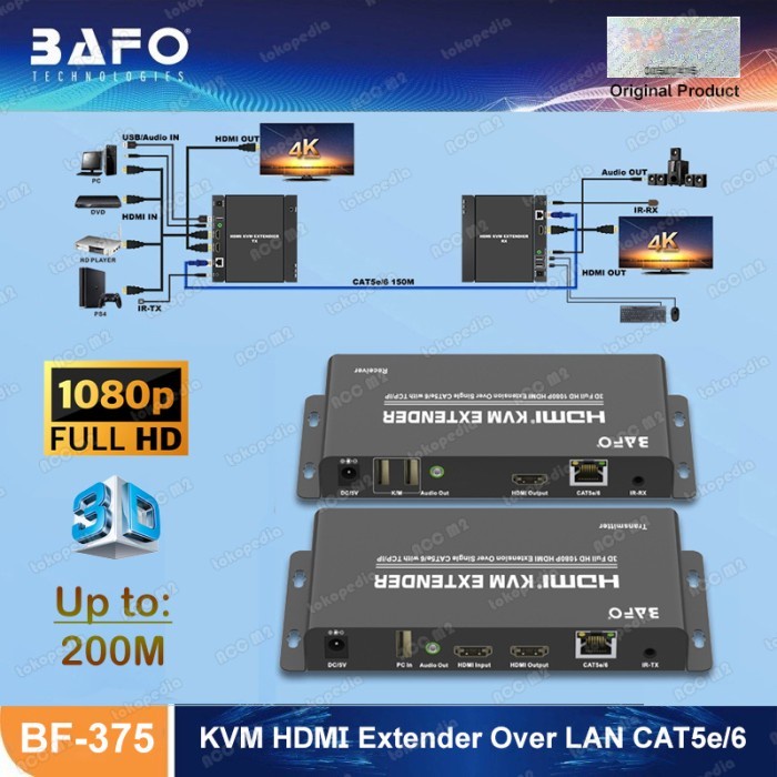 Jual KVM HDMI Extender Over Cat6 Via UTP Lan Up to 200 Meter BF-375 ...