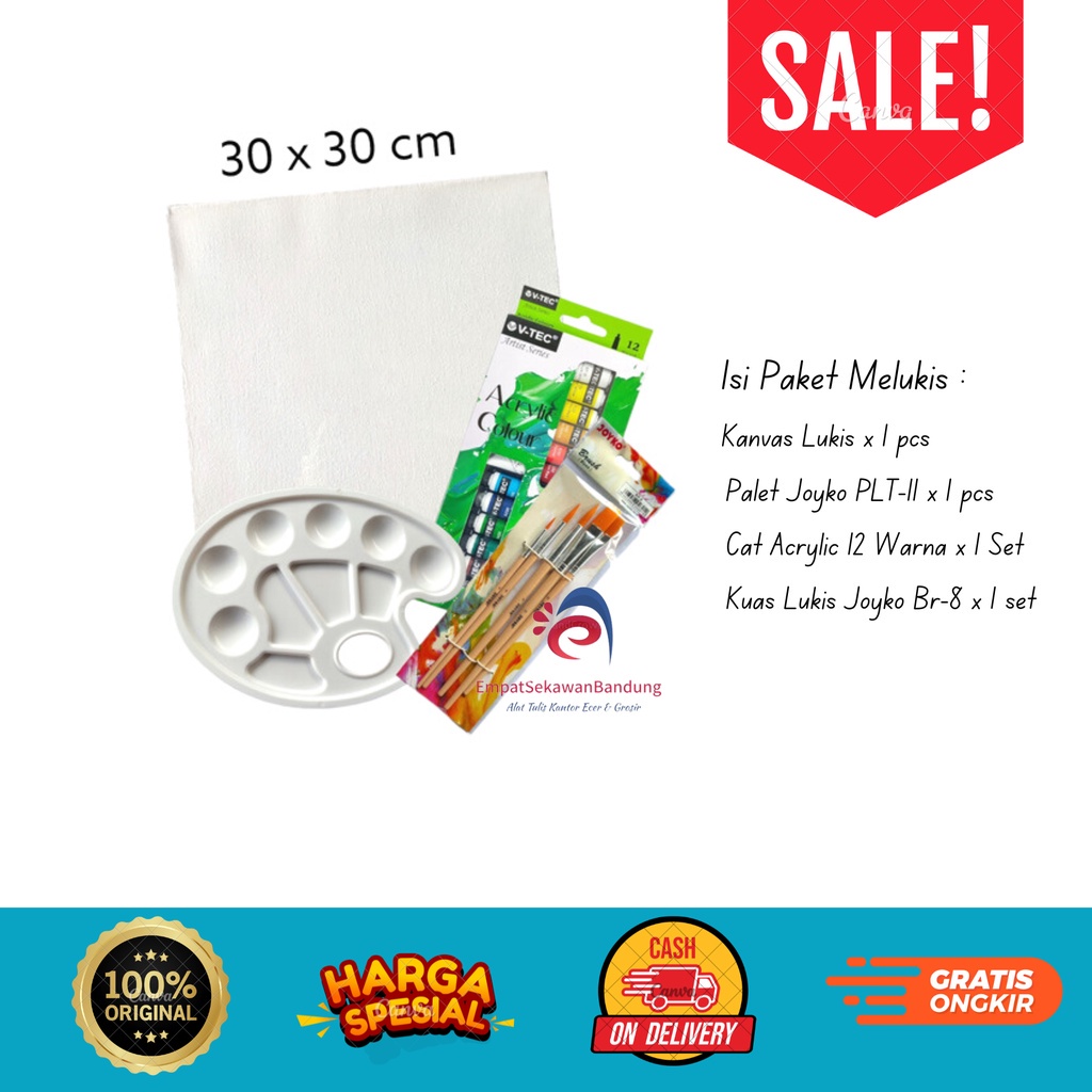 Jual Paket Melukis Lengkap Set 4 in 1 Set Kanvas 30x30 Kuas Palet dan ...