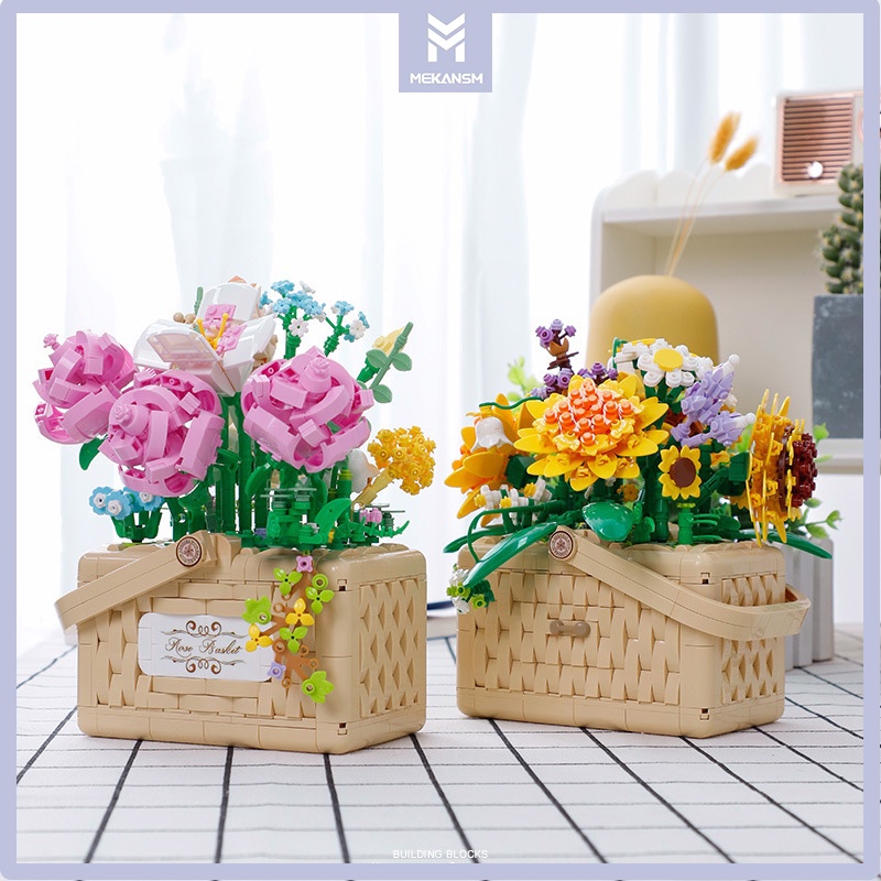 Jual MEKANSM Mainan Brick Balok Buket Bunga Blok Susun Bangunan Flower ...