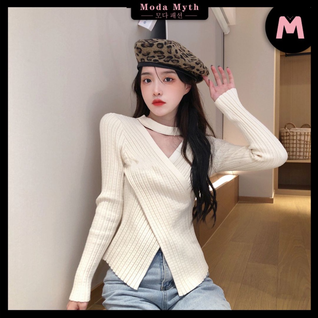 Jual MODAMYTH I01 - ATASAN KNITWEAR CROP RAJUT WANITA LENGAN PANJANG KOREA STYLE ATASAN WANITA ...