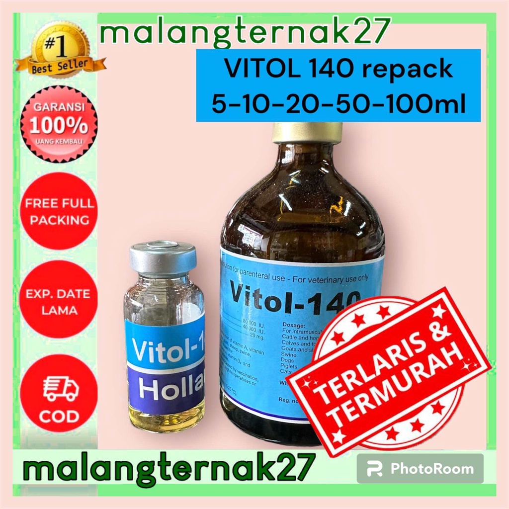 Jual vitol 140 REPACK vitamin ADE daya tahan tubuh hewan sapi kambing ...