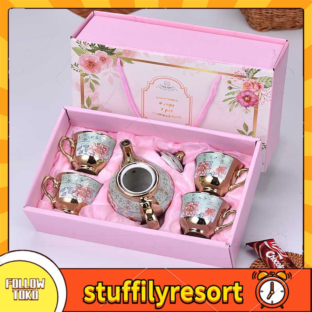 Jual Set Cangkir Teko Teapot Piring Set 5 IN 1 / Teko Set Premium ...