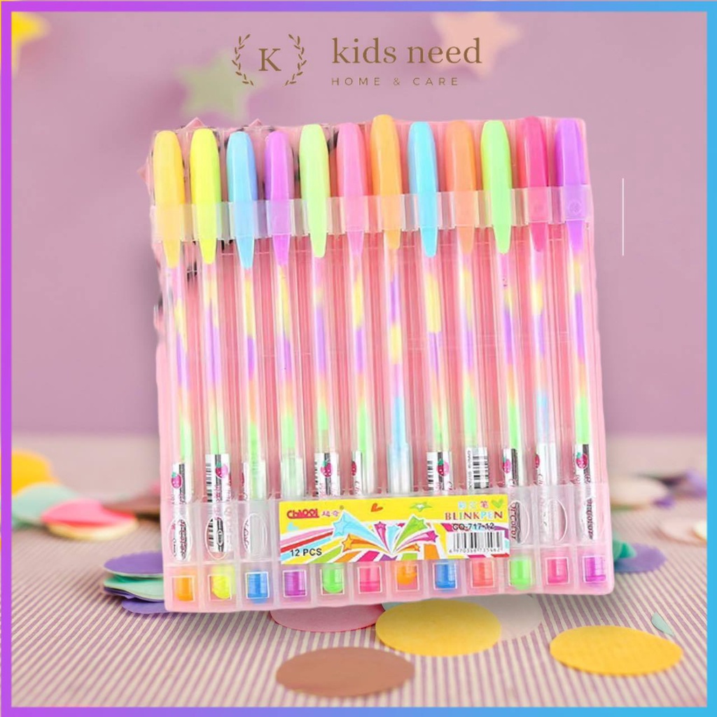Jual Pen Gliter Warna Rainbow/bolpen jel pelangi/drawing pen warna ...