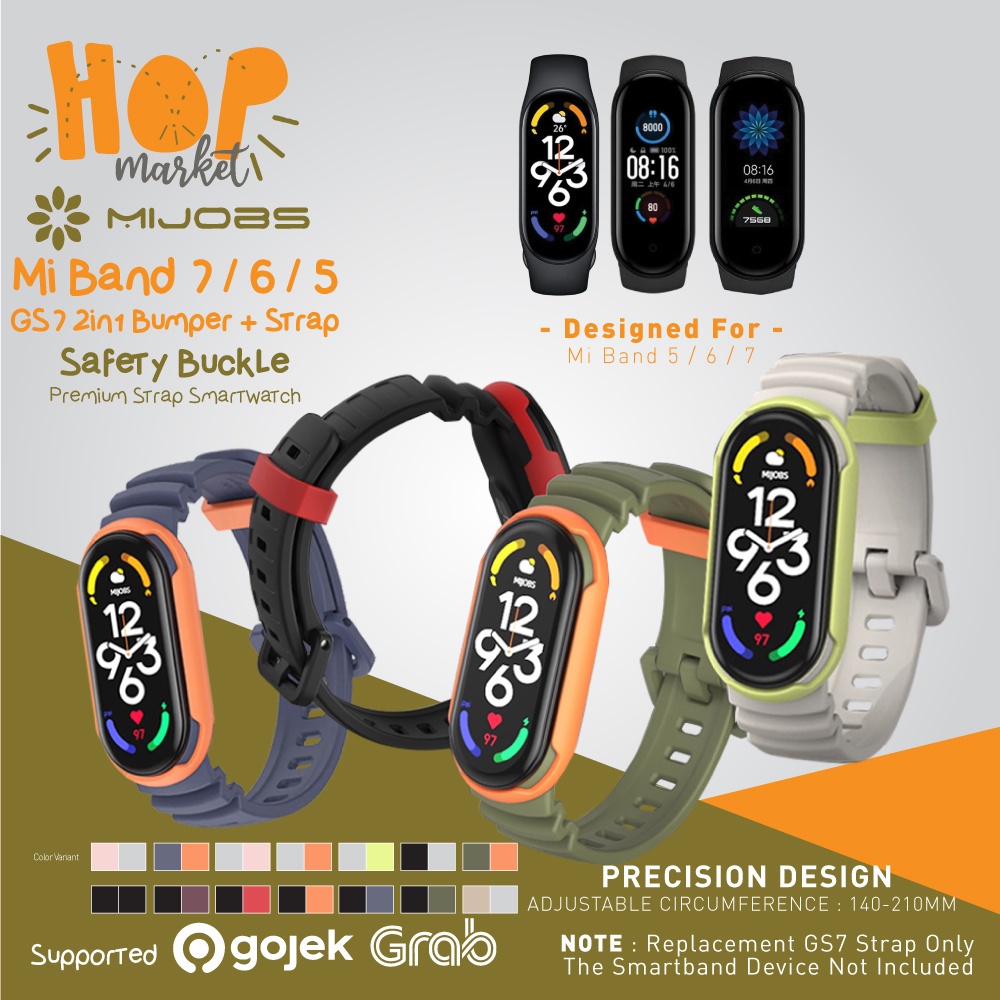 Jual MIJOBS GS7 Silicone Rubber Strap with Bumper Case Cover for Xiaomi Mi Band 7/6/5 (Tali Jam ...