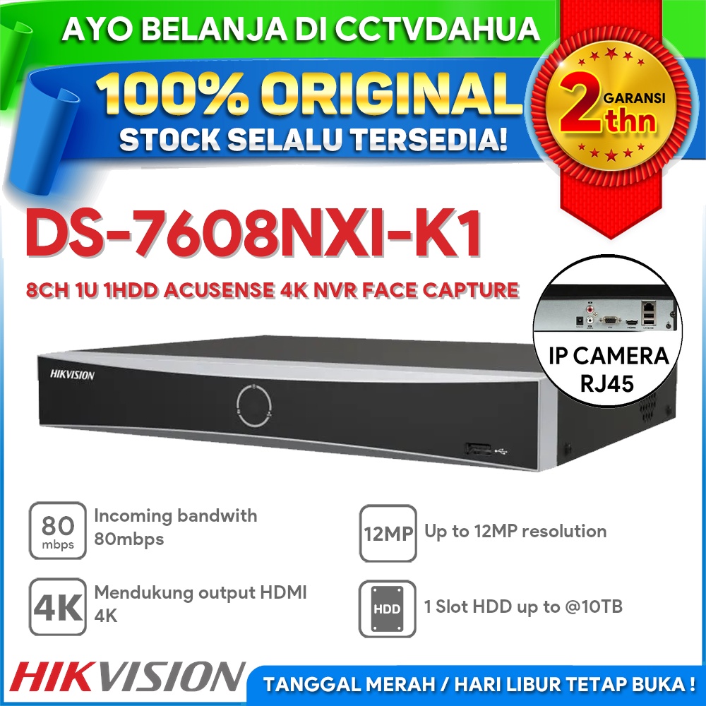 Jual HIKVISION DS-7608NXI-K1 8CH 1U 1HDD ACUSENSE 4K NVR FACE CAPTURE ...
