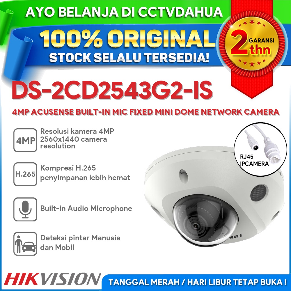 Jual HIKVISION DS-2CD2543G2-IS 4MP ACUSENSE AUDIO FIXED MINI DOME IP CAMERA | Shopee Indonesia