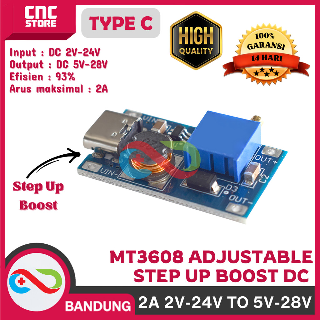 Jual STEP UP MODULE BOOST DC DC TYPE C MT3608 ADJUSTABLE 2A 2V-24V TO 5V-28V | Shopee Indonesia