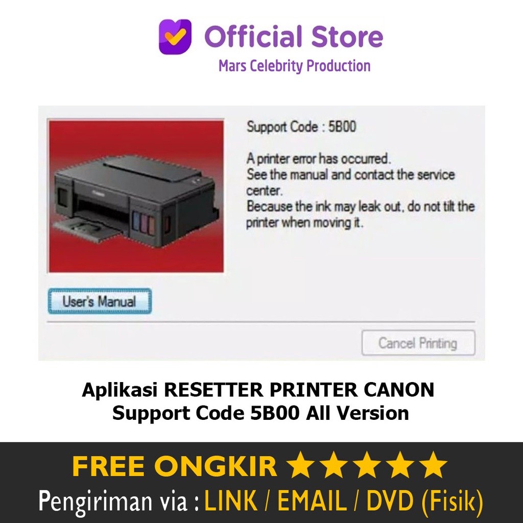 Jual Aplikasi RESETTER PRINTER CANON Support Code 5B00 All Version Full Unlimited | Shopee Indonesia
