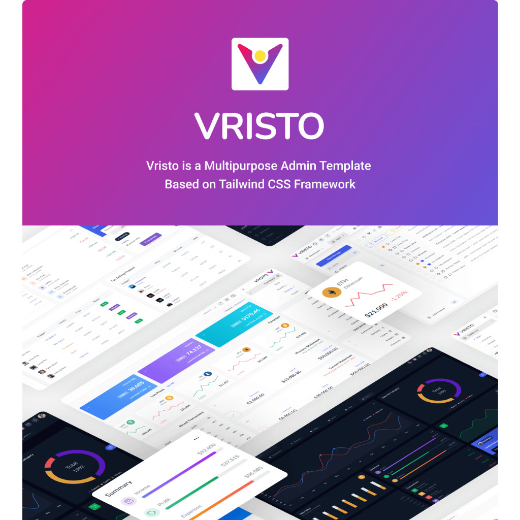 Jual Vristo v1.0 - Tailwind CSS Admin Dashboard (HTML, Laravel, Vue, React, PHP, Codeigniter ...