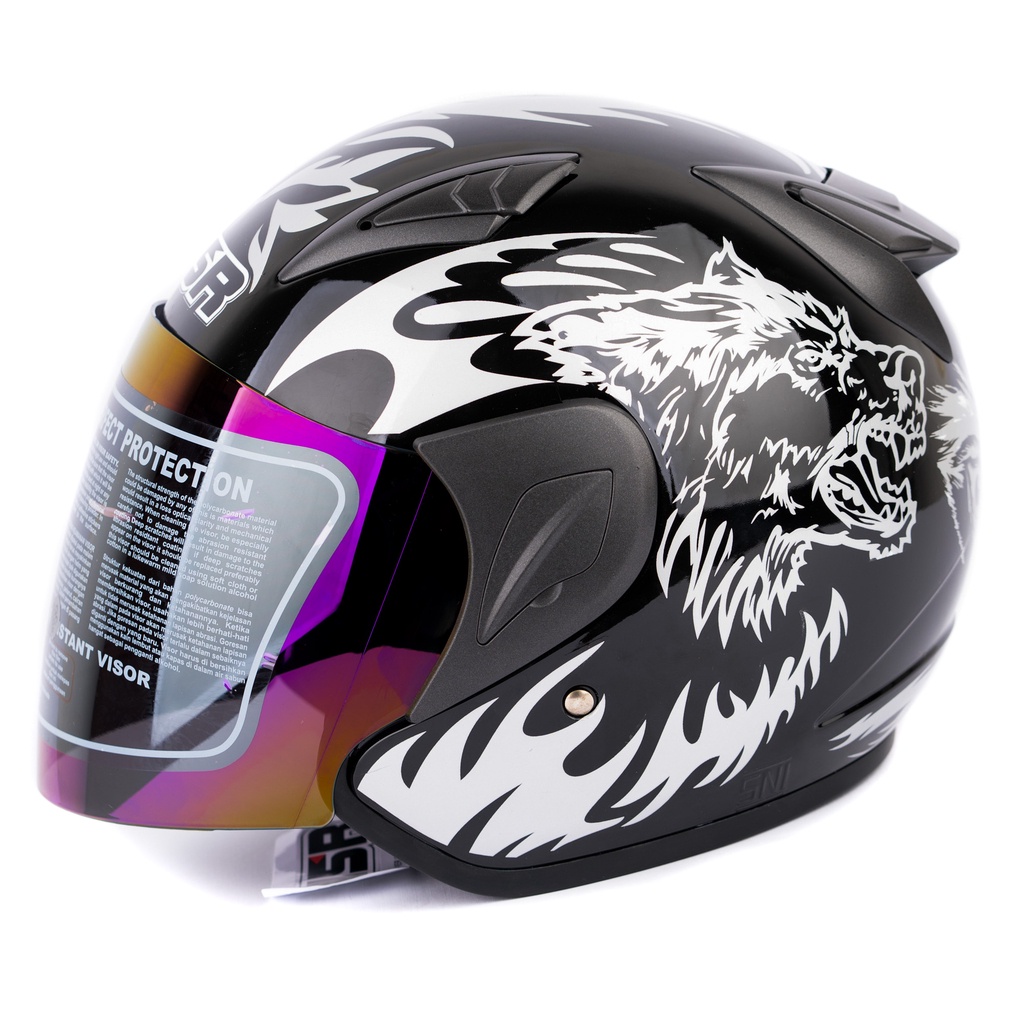 Jual Helm Motor Pria Evo SNI Helem Cowok Dewasa Motif Keren Helmet Wolf ...